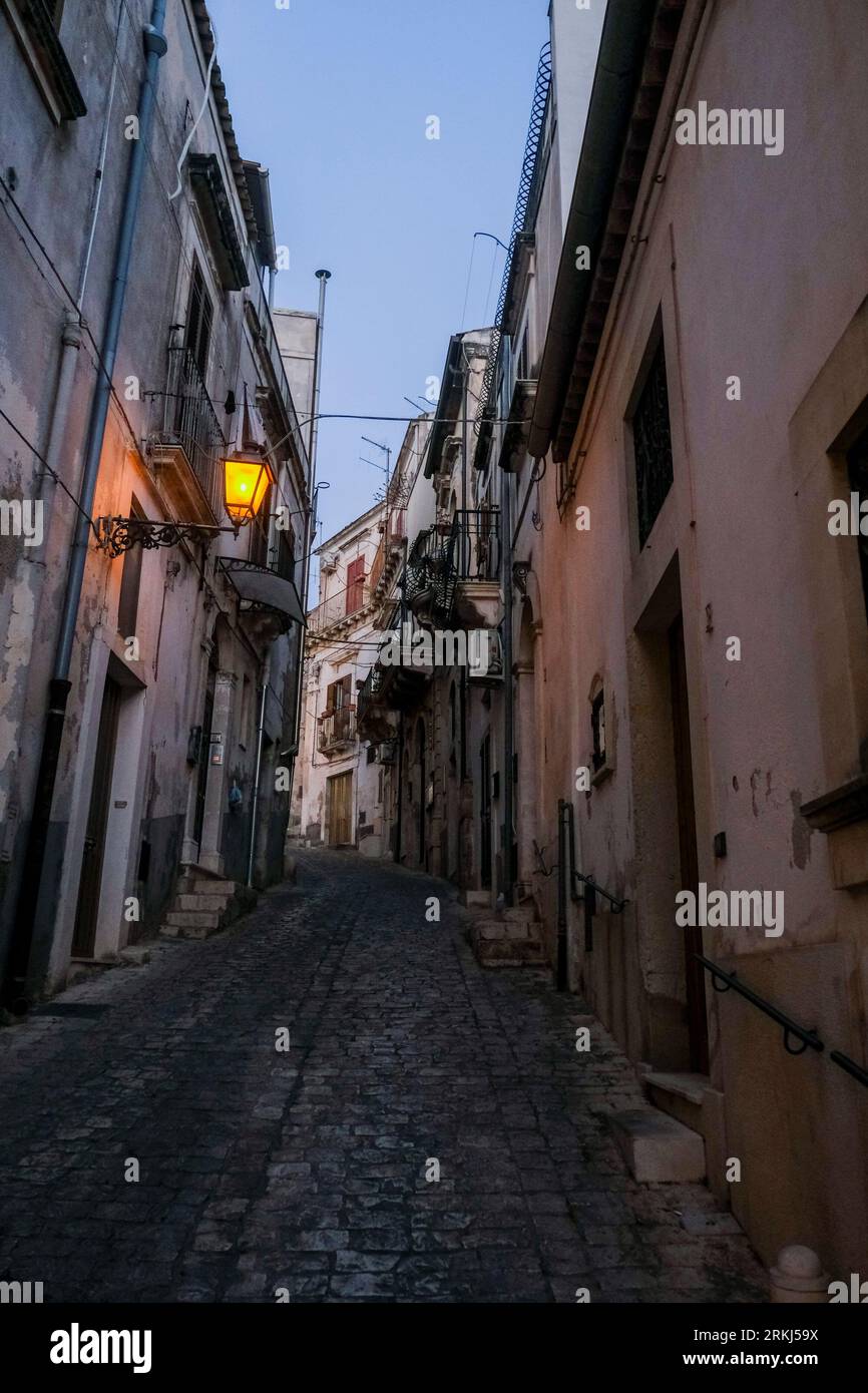 General view of the ancient Baroque town of Scicli in Sicily, Italy ...