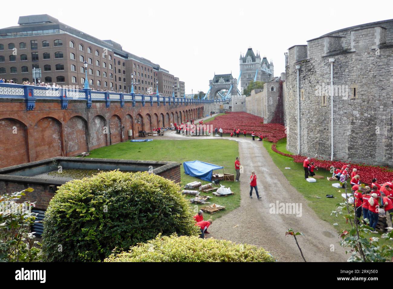 London, UK. The Tower of London Moat filled with Ceramic Poppies , an ...
