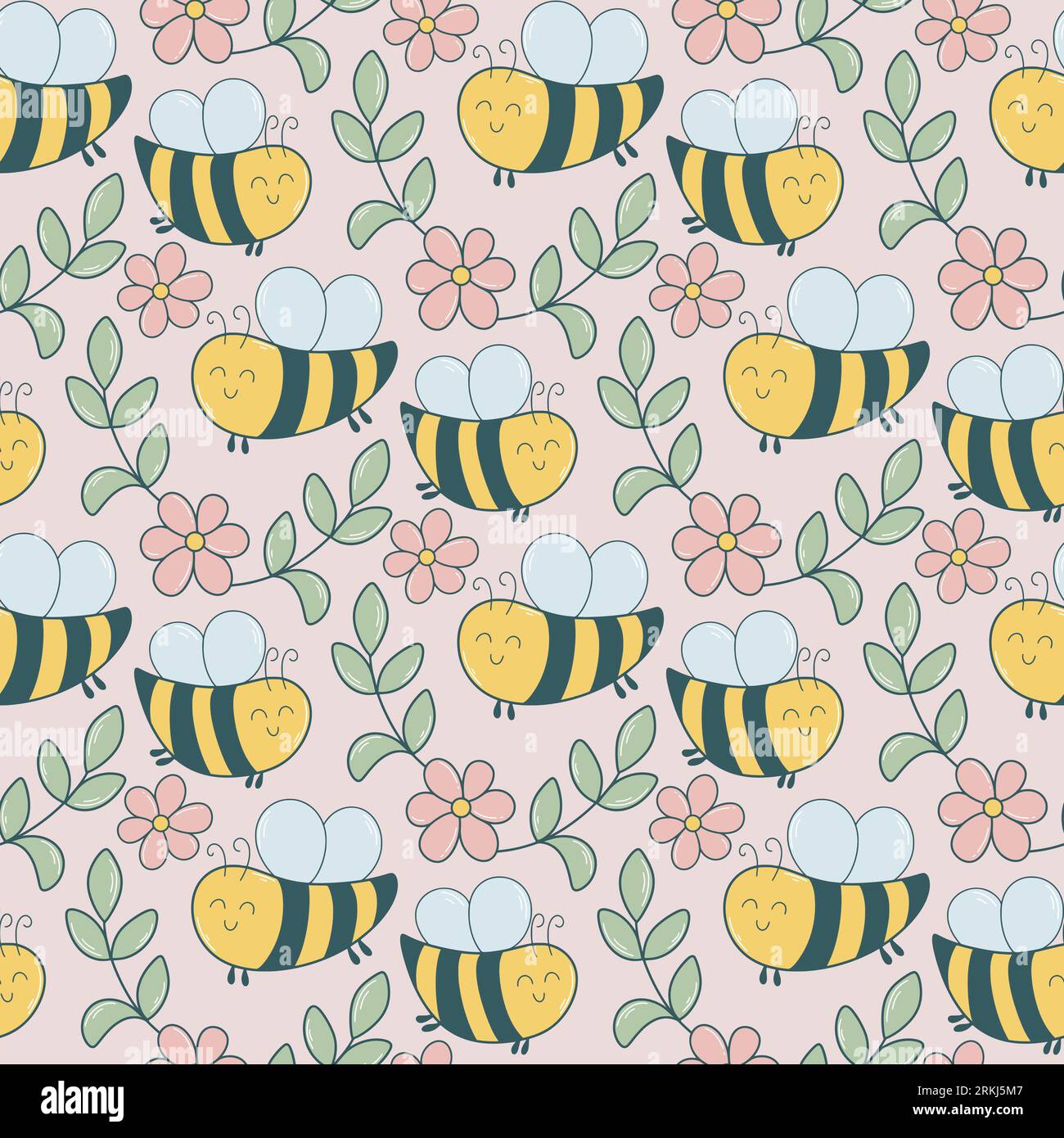 Cute baby background with bees and flowers Stock Vector Image & Art - Alamy