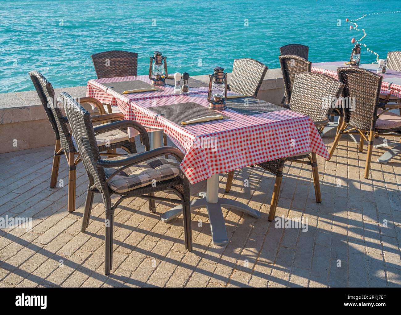 The interior of an open-air restaurant on the seashore Stock Photo - Alamy