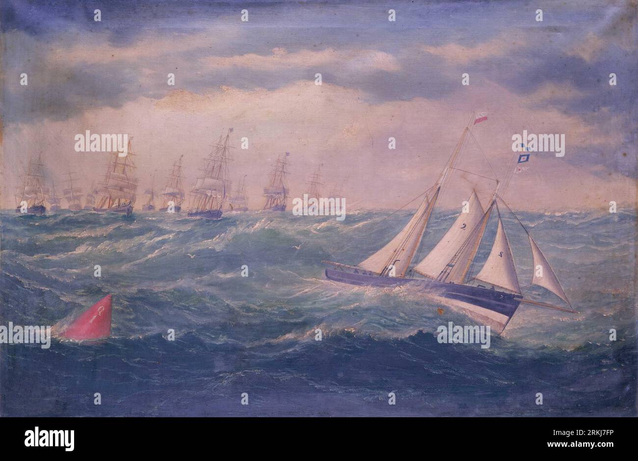 Liverpool pilot schooner No 2, the 'Leader', leading a fleet of vessels ...