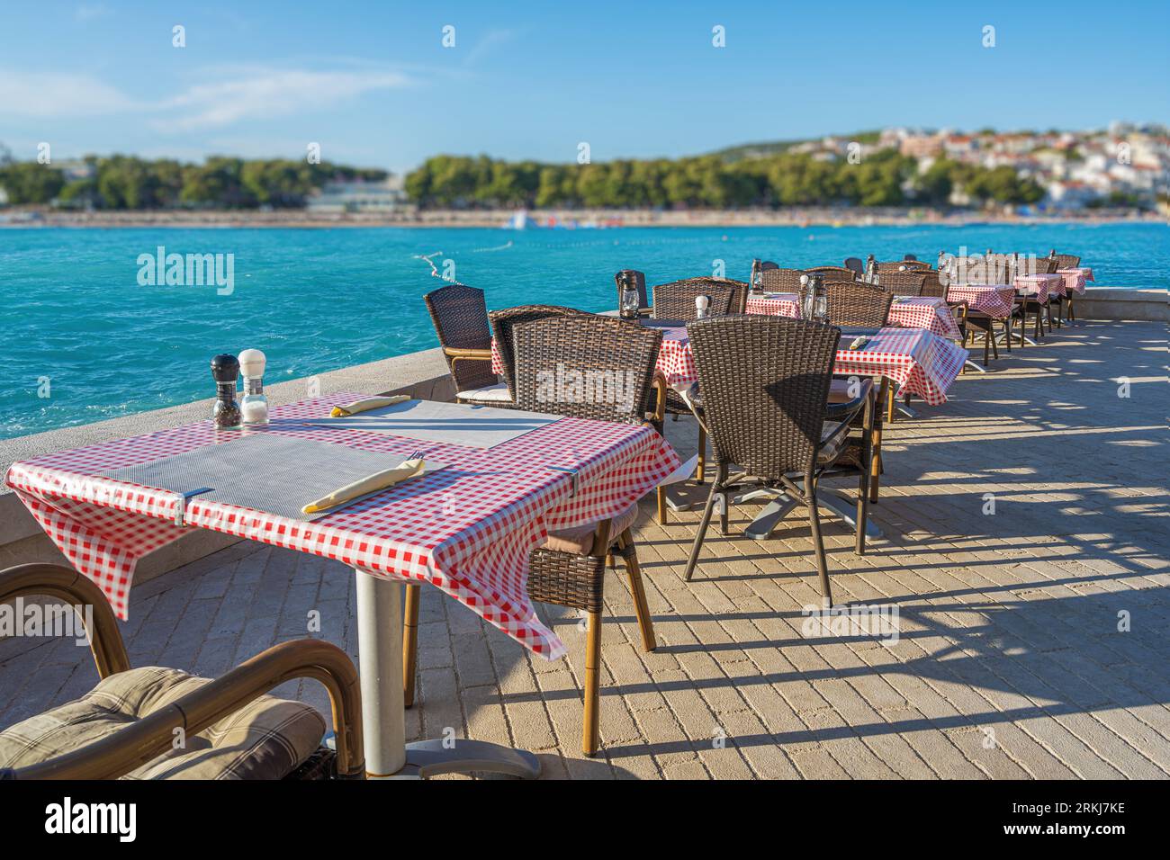 The interior of an open-air restaurant on the seashore Stock Photo - Alamy