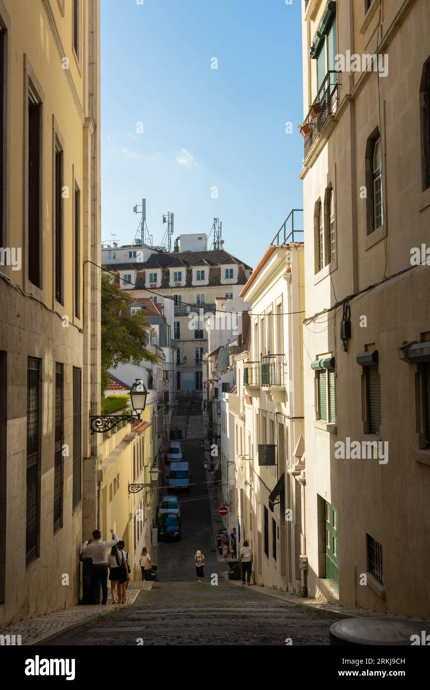 A narrow European street in the old town area. Vertical shot Stock ...