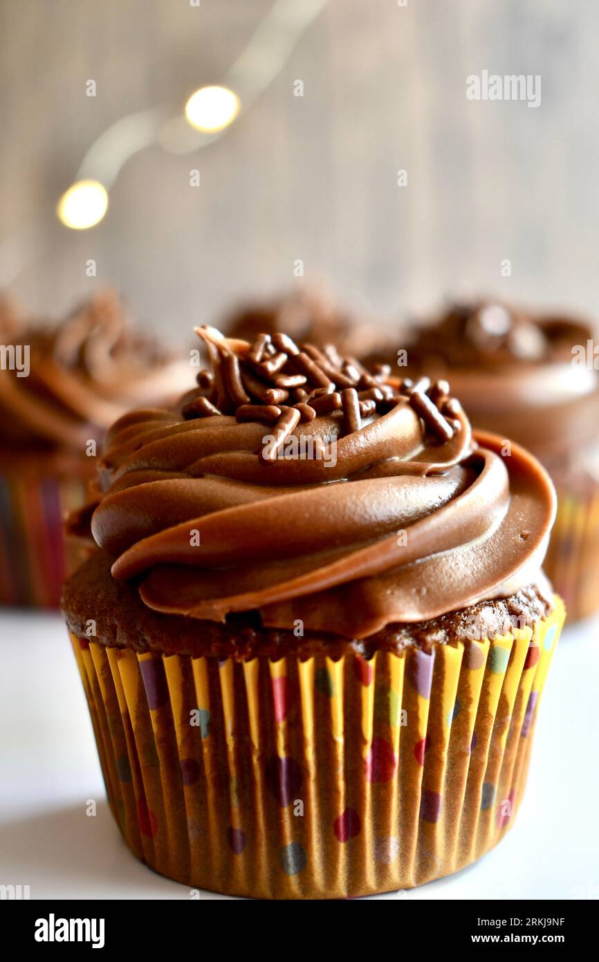 Chocolate cupcake isolated in vertical frame Stock Photo - Alamy