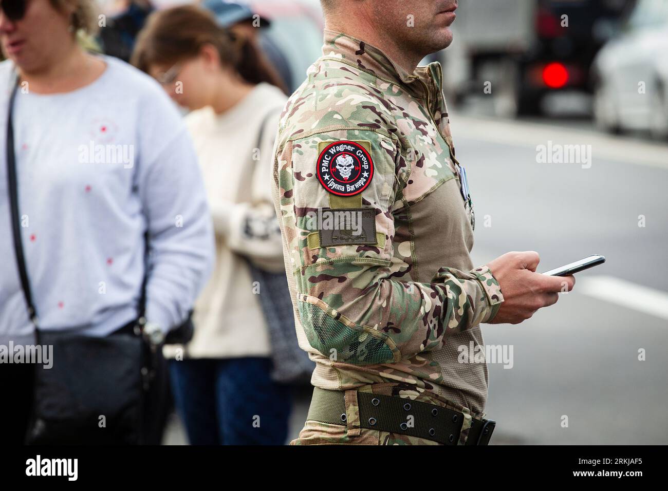 A member of the Wagner group honors the memory of Yevgeny Prigozhin at ...
