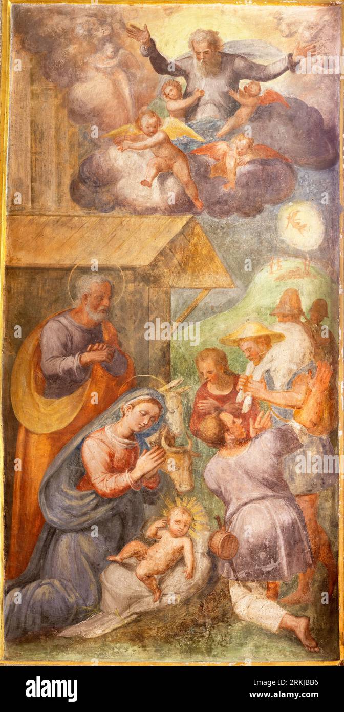 GENOVA, ITALY - MARCH 6, 2023: The fresco of Adoration of Shepherds in ...