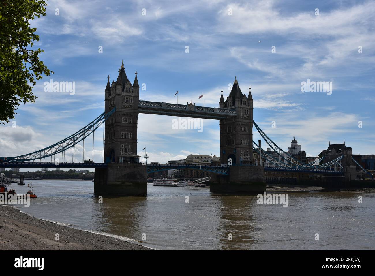 A scenic shot of the iconic Tower Bridge in London, England, spanning ...