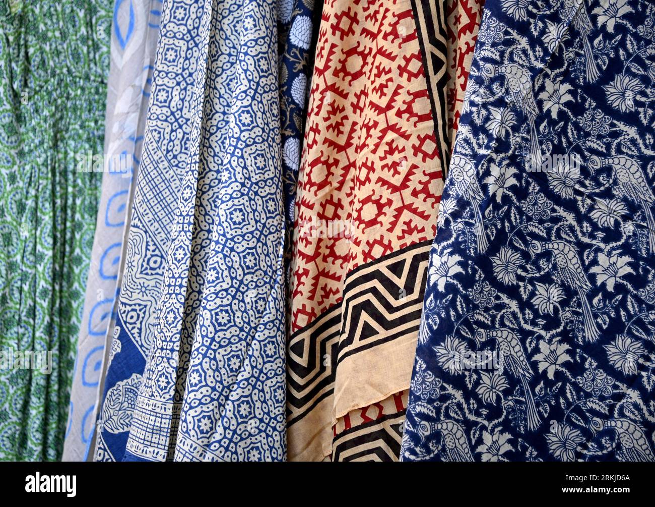 Traditional colorful Sicilian fabrics on display in Cefalù Sicily ...