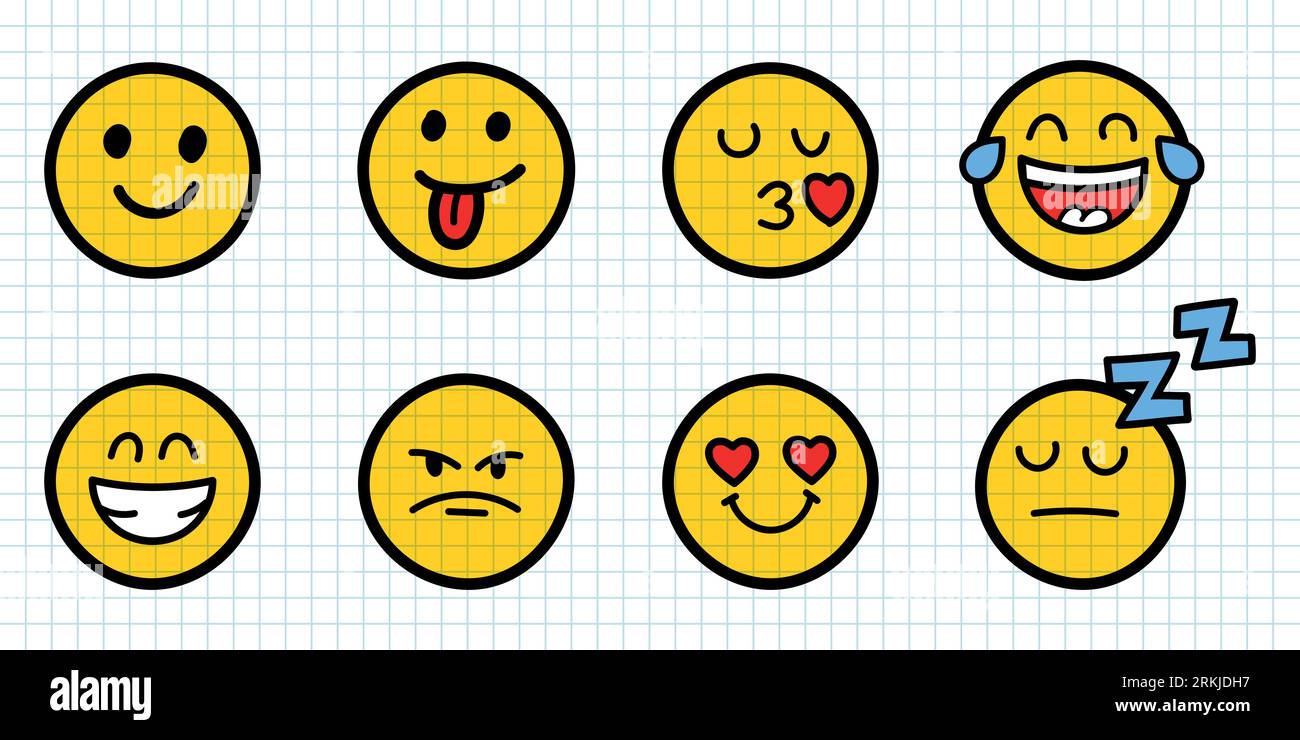 Emojis faces icon in hand drawn style. Doddle emoticons vector ...