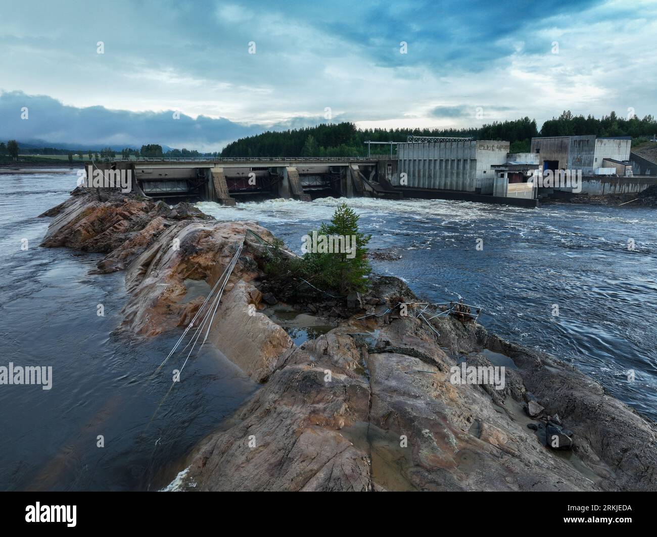 The destruction of the dam in Braskereidfoss, Norway after the storm ...