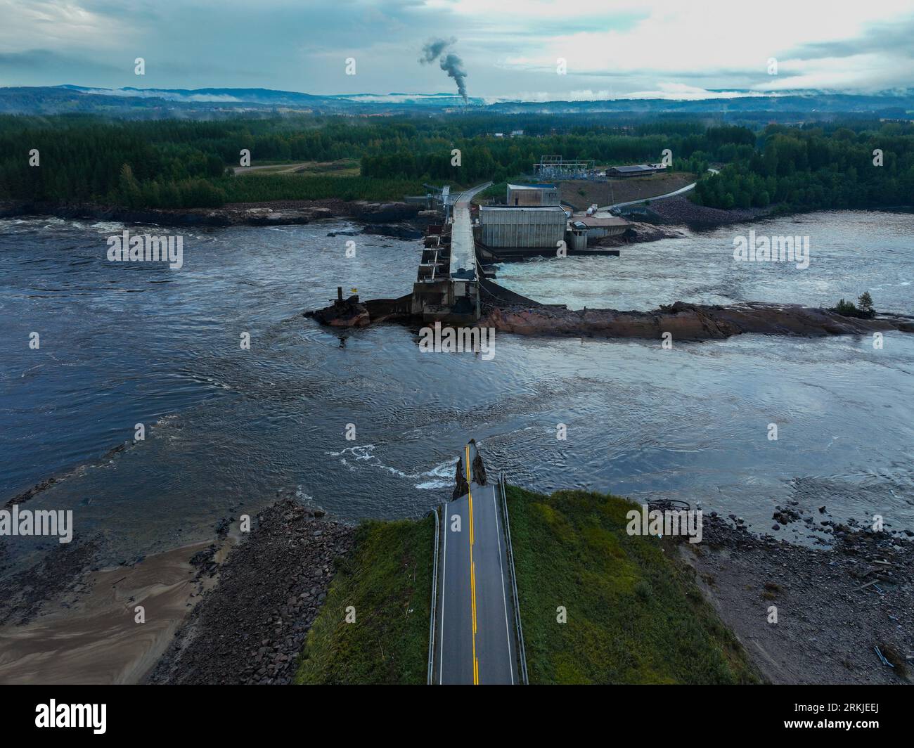 The destruction of the dam in Braskereidfoss, Norway after the storm ...