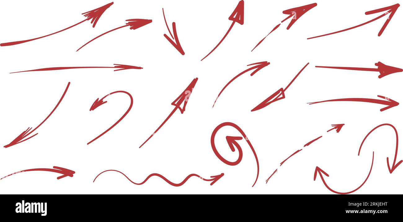 Arrow icon in hand drawn style. Handmade doodle vector illustration on ...