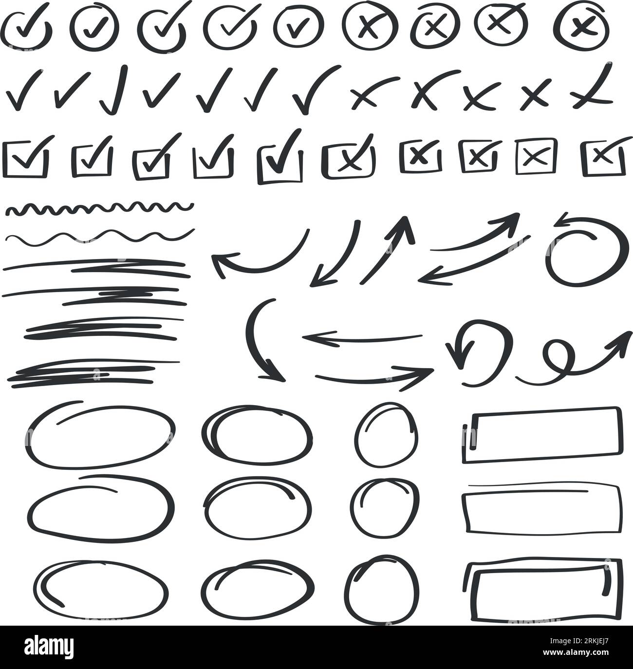 Check mark icon in hand drawn style. Handmade doodle vector ...