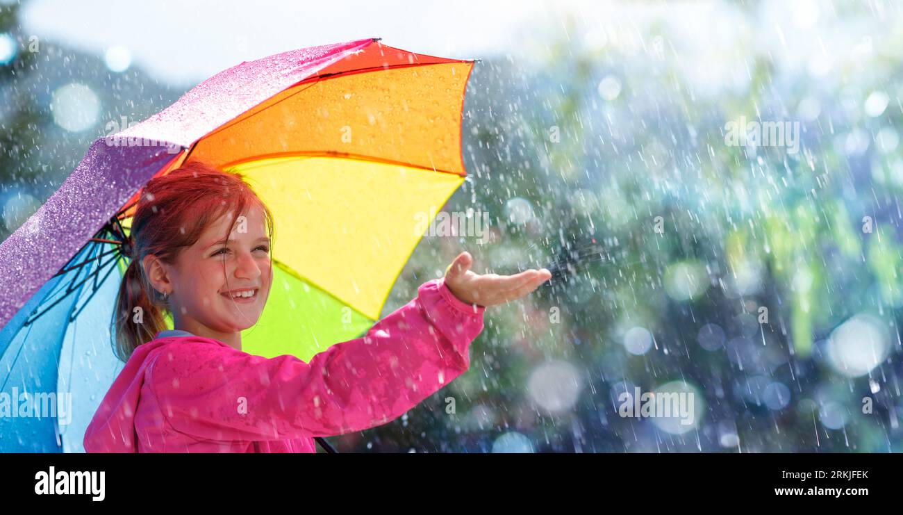 Happy Child With Umbrella Under Rain - Joy And Laughing With Autumn ...