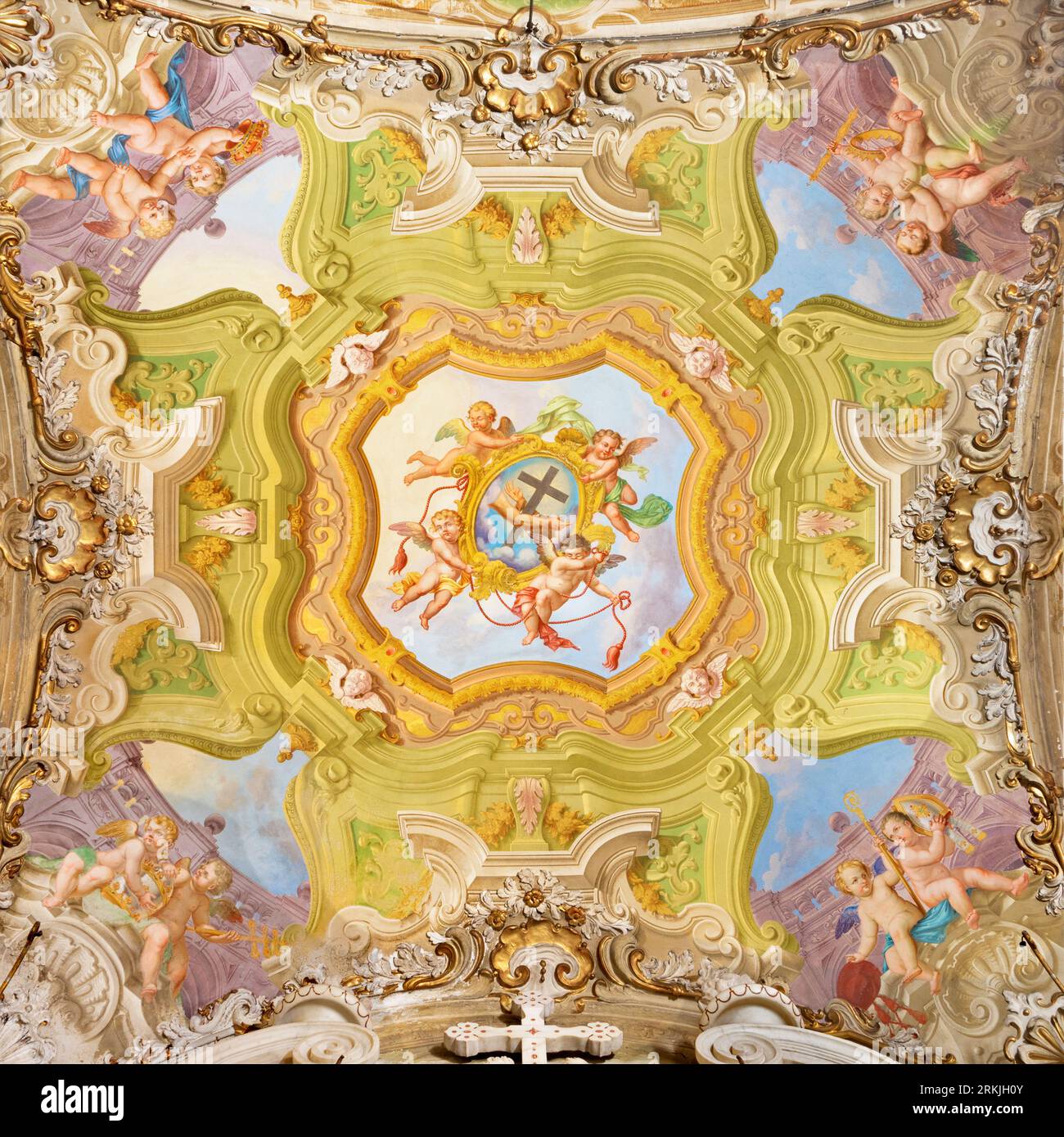 GENOVA, ITALY - MARCH 6, 2023: The fresco of angels with the cross in ...