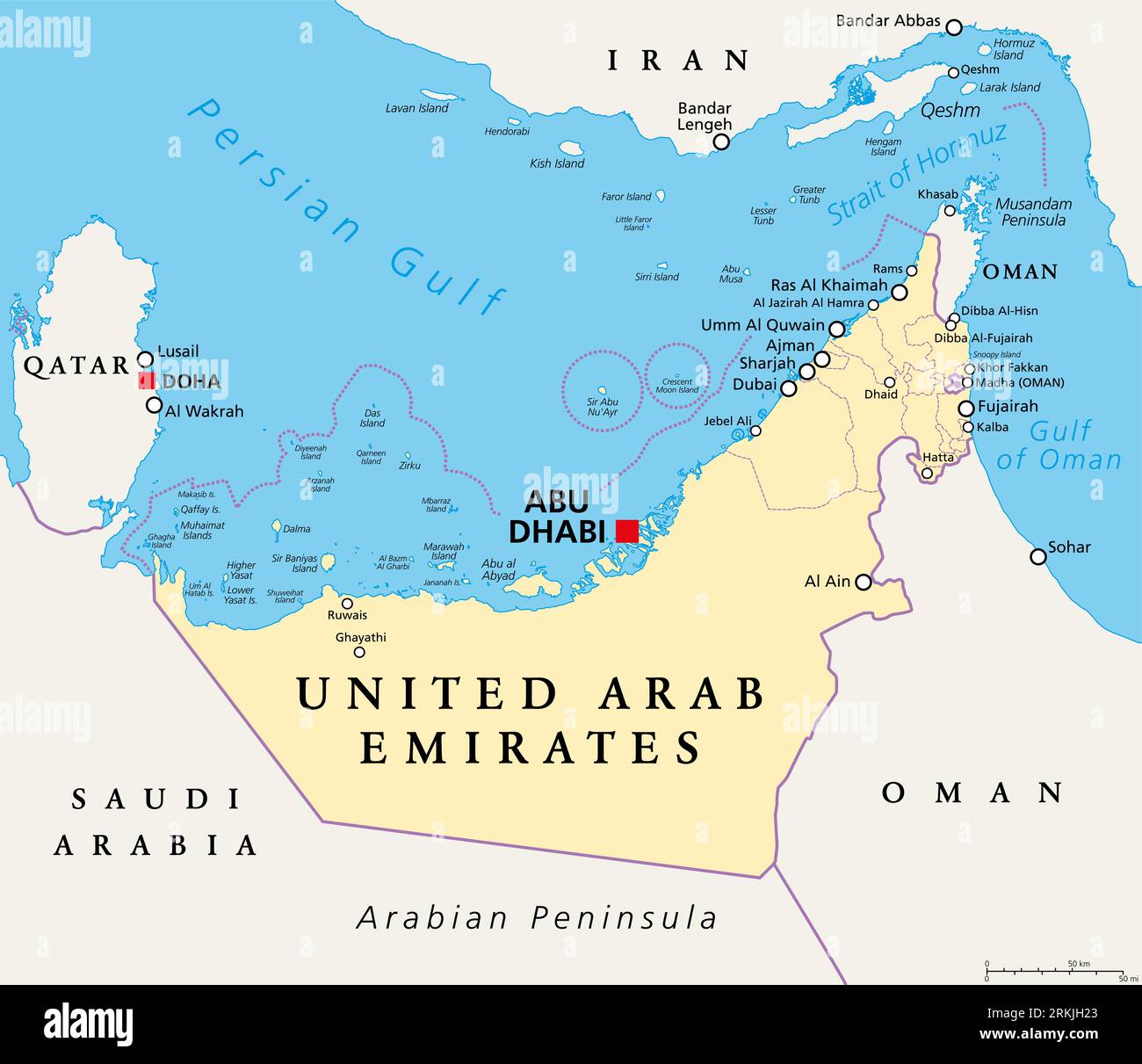 United Arab Emirates UAE Political Map The Emirates A Persian Gulf
