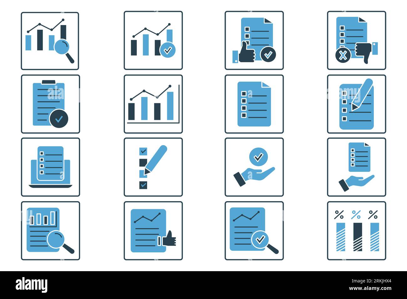 Survey set icon. Contains icons Checklist, graph, survey form, response, etc. suitable for web ...