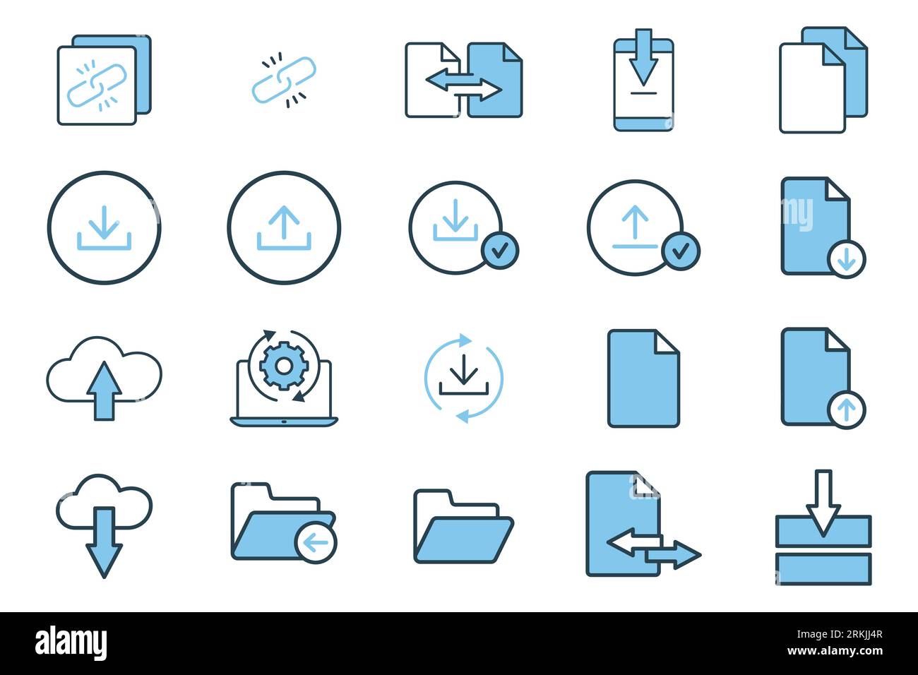 Download set icon. Contains icons download, upload, transfer, link, etc. suitable for web site ...