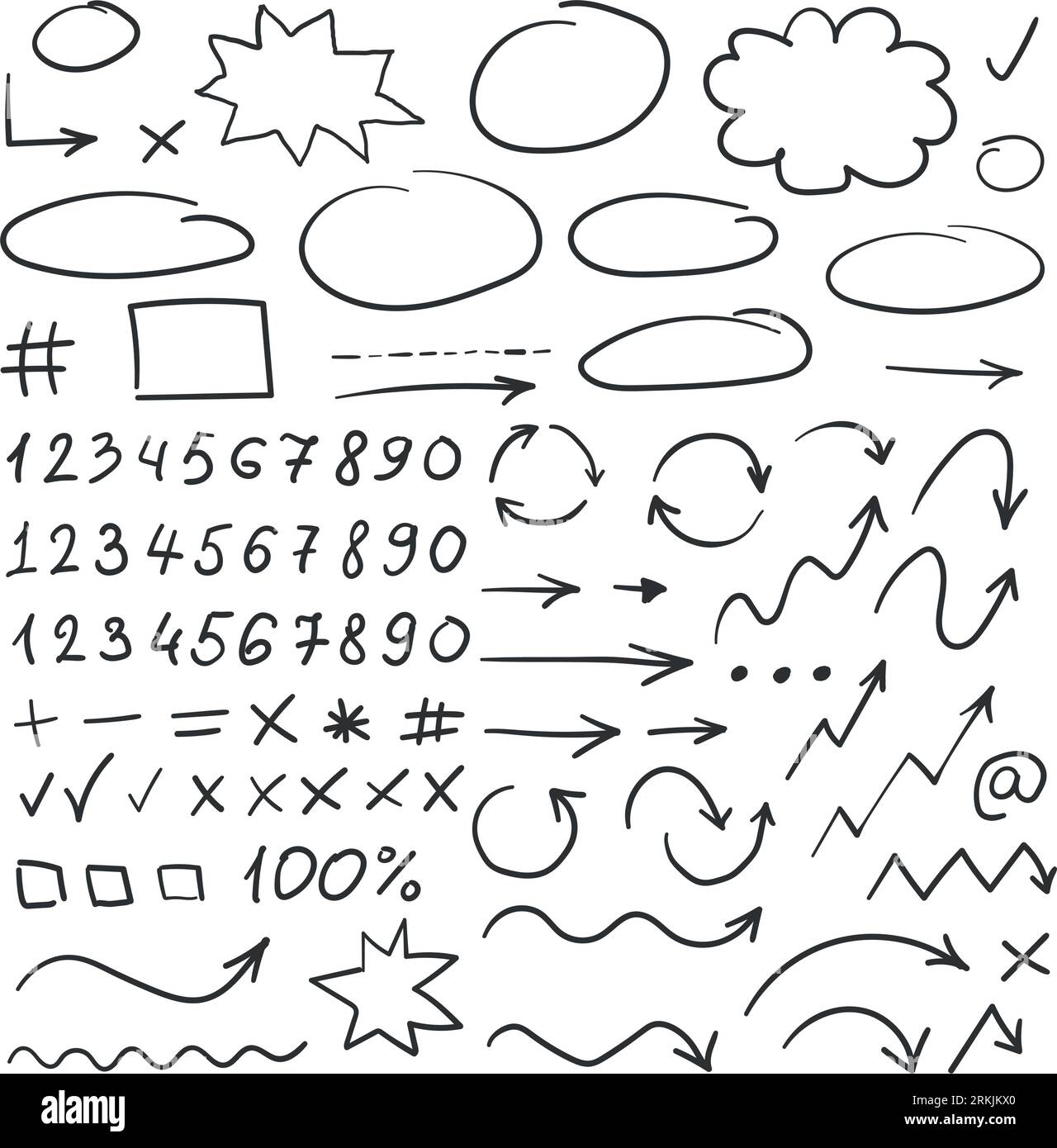 Arrow circles and abstract doodle icon in hand drawn style. Number ...