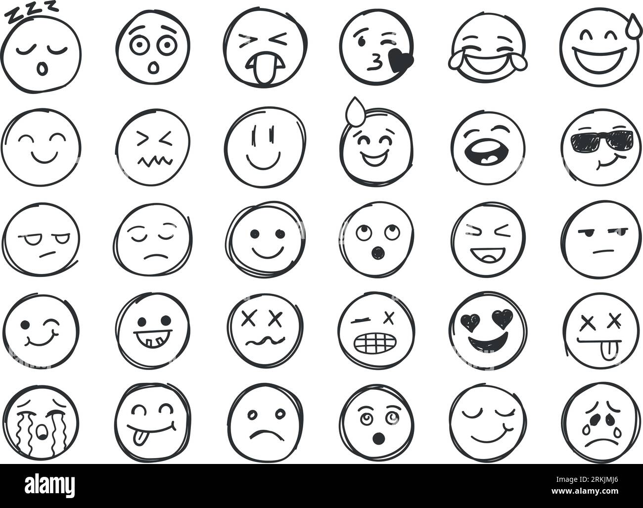 Emojis Faces Icon In Hand Drawn Style Doddle Emoticons Vector