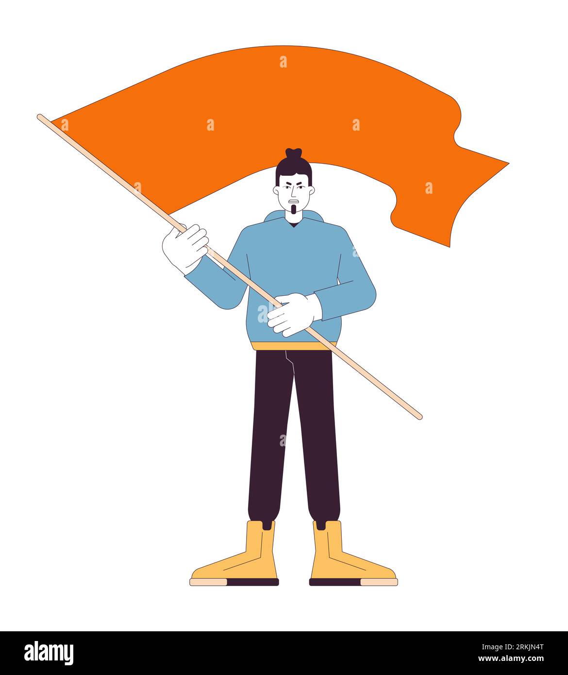 Angry protester waving flag flat line color vector character Stock ...