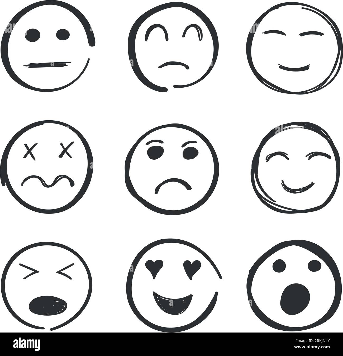 Emojis Faces Icon In Hand Drawn Style Doddle Emoticons Vector