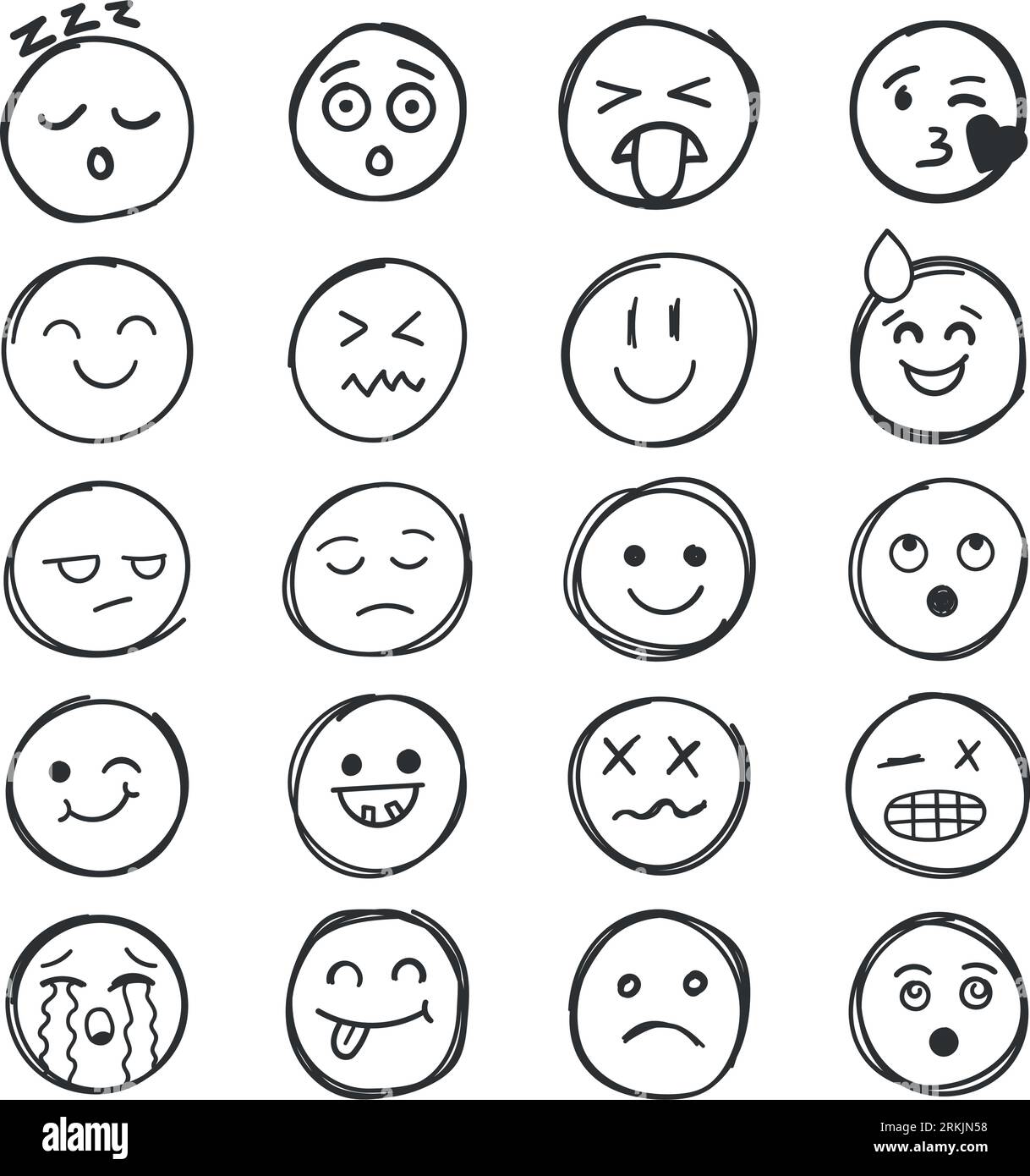 Emojis faces icon in hand drawn style. Doddle emoticons vector ...