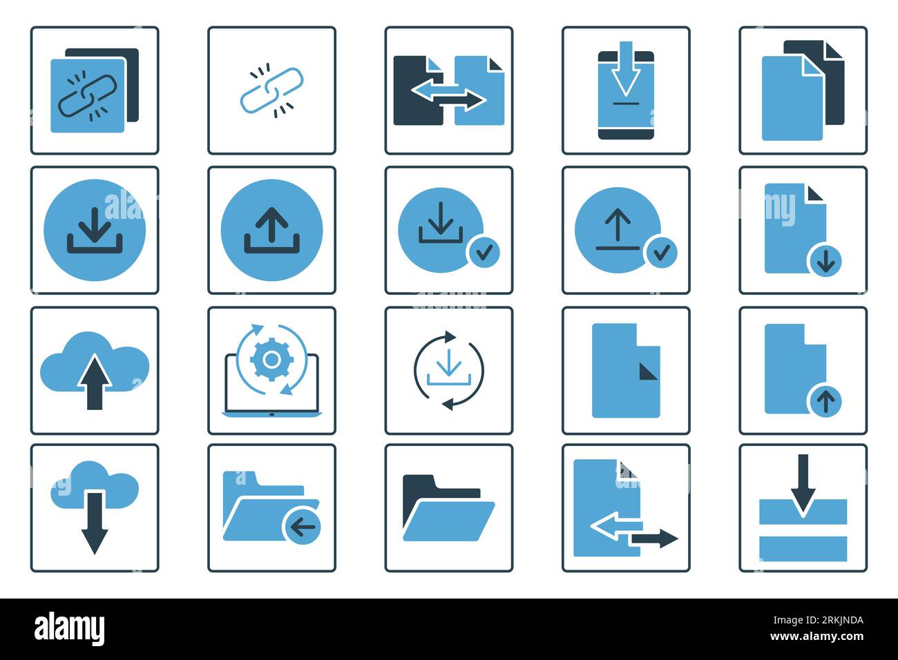 Download set icon. Contains icons download, upload, transfer, link, etc. suitable for web site ...