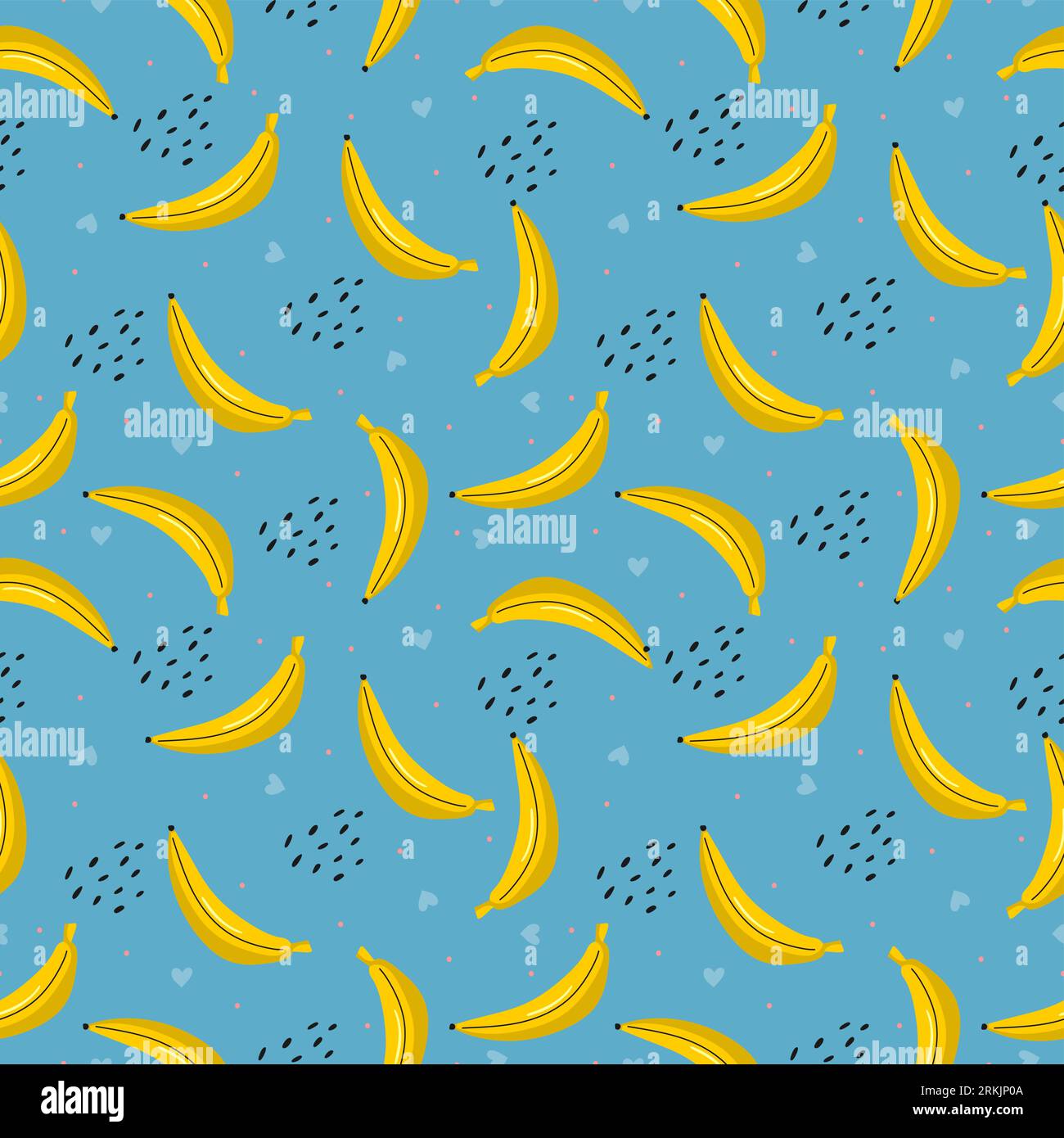 Cute and funny yellow banana seamless pattern. Hand-drawn vector ...