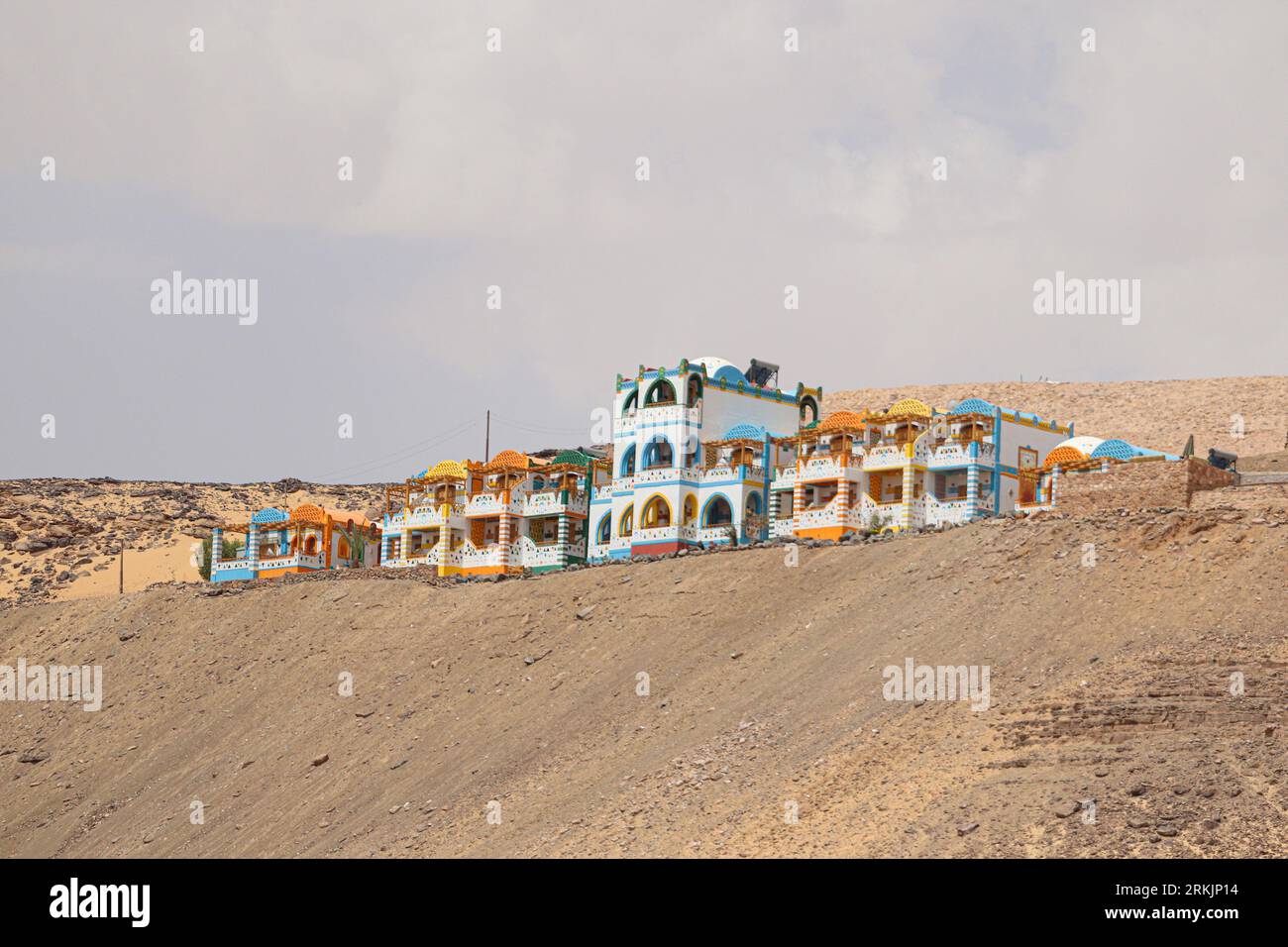 Colored nubian guest houses in Aswan, Egypt Stock Photo - Alamy