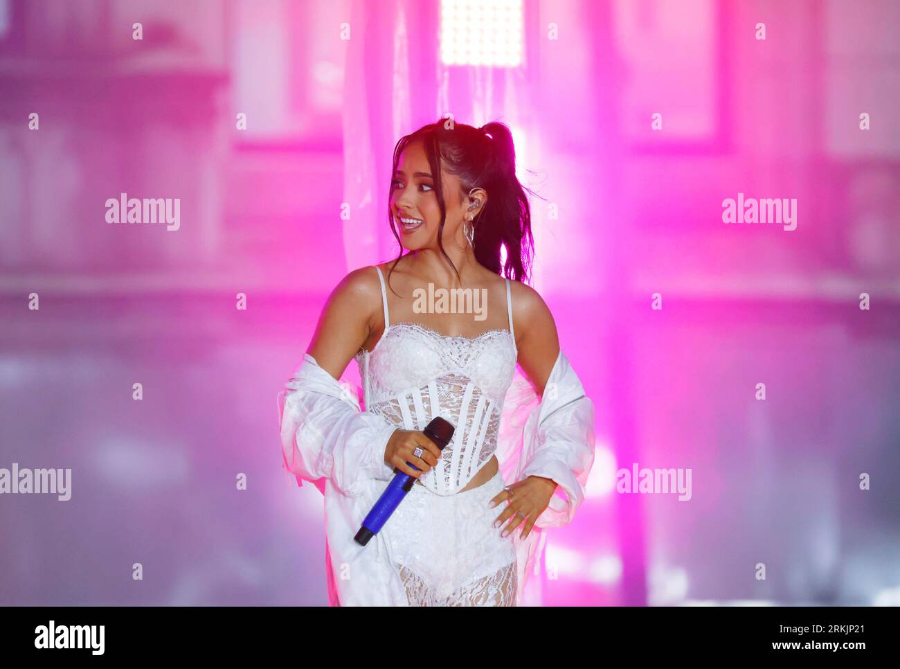 New York, United States. 25th Aug, 2023. Becky G performs on the NBC ...