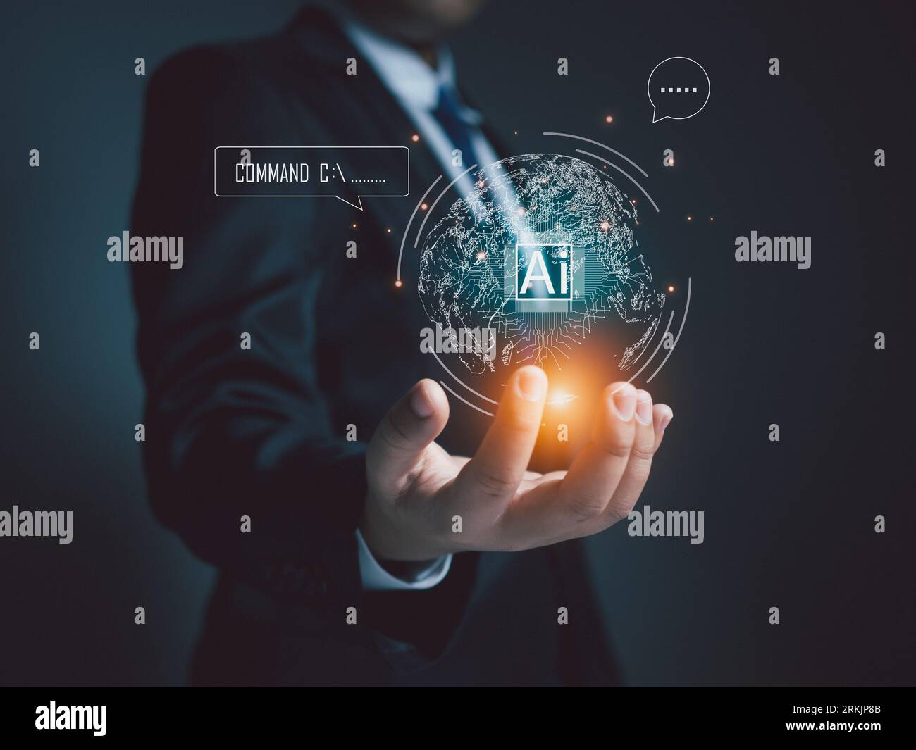 bussiness man holding brain of AI, Symbolic, Machine learning ...