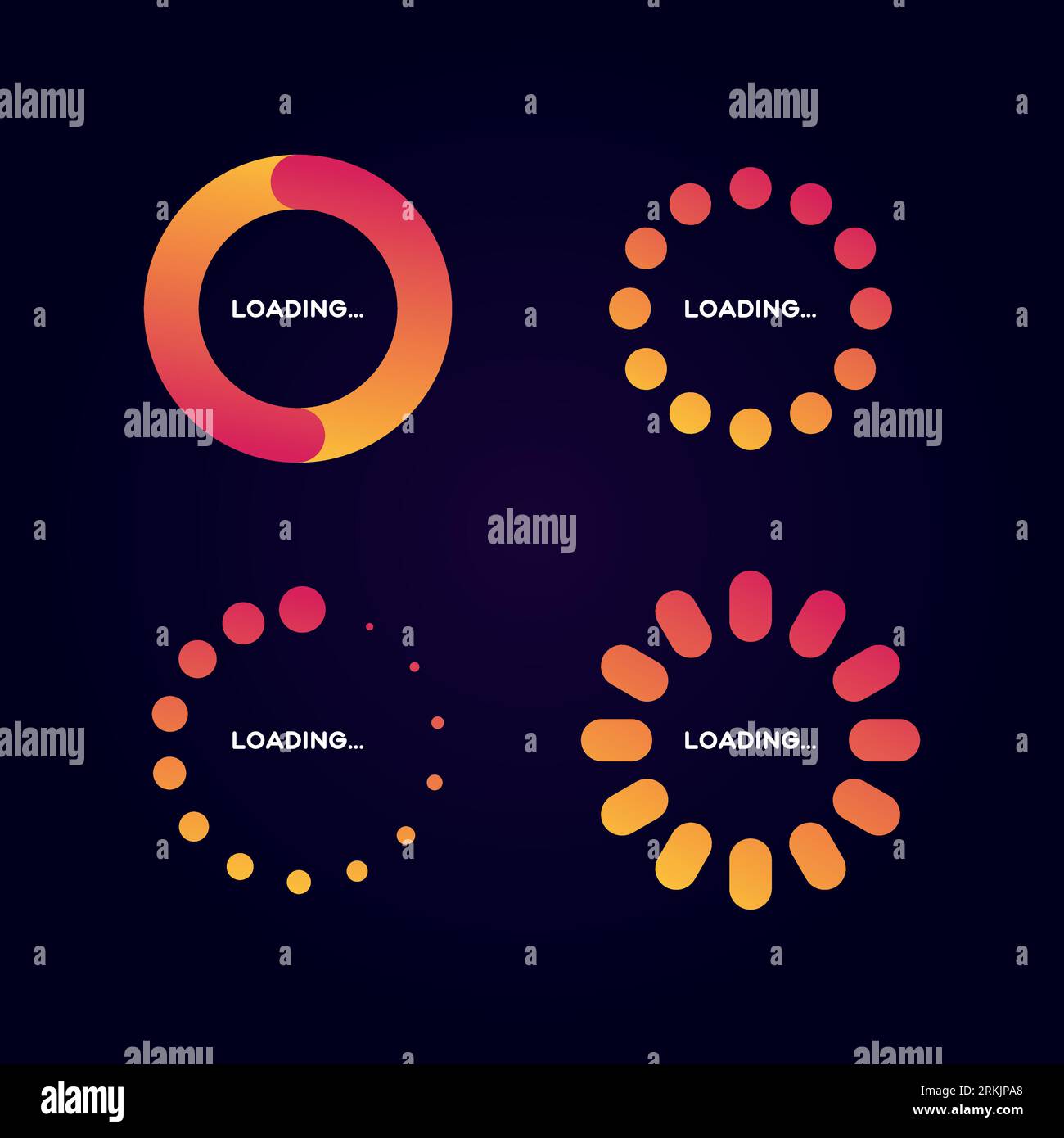 Isolated gradient loading icon set on dark background, vector ...