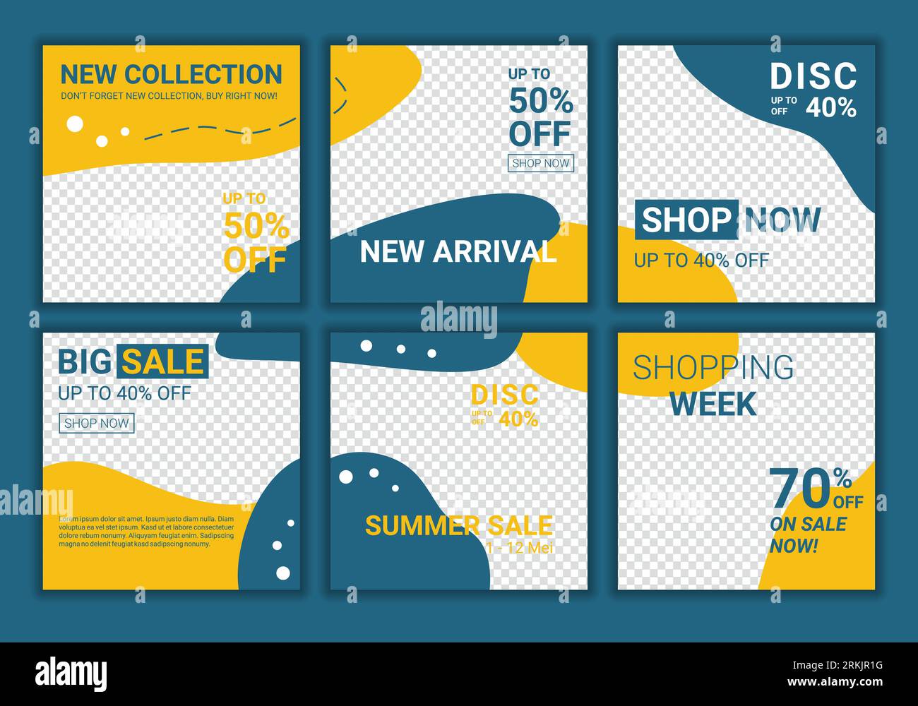 Set of fashion design backgrounds for social media post with blue and ...