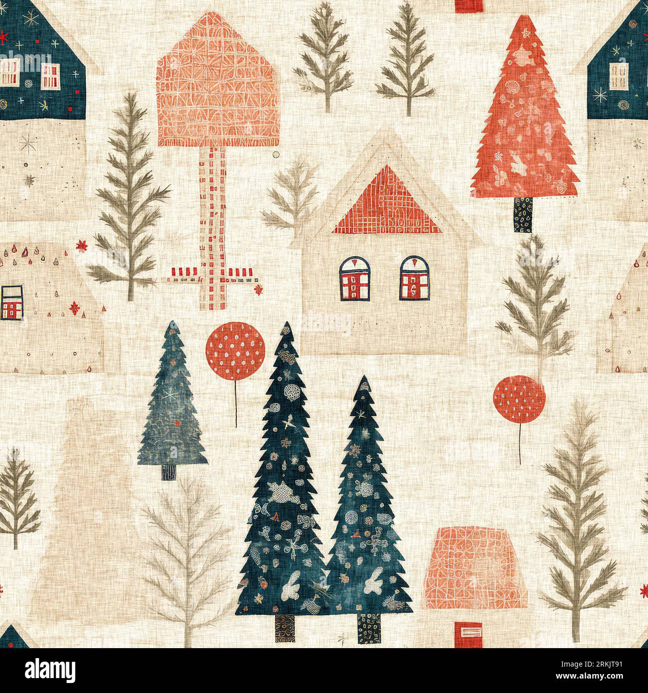 Rustic country christmas cottage with primitive hand sewing fabric ...