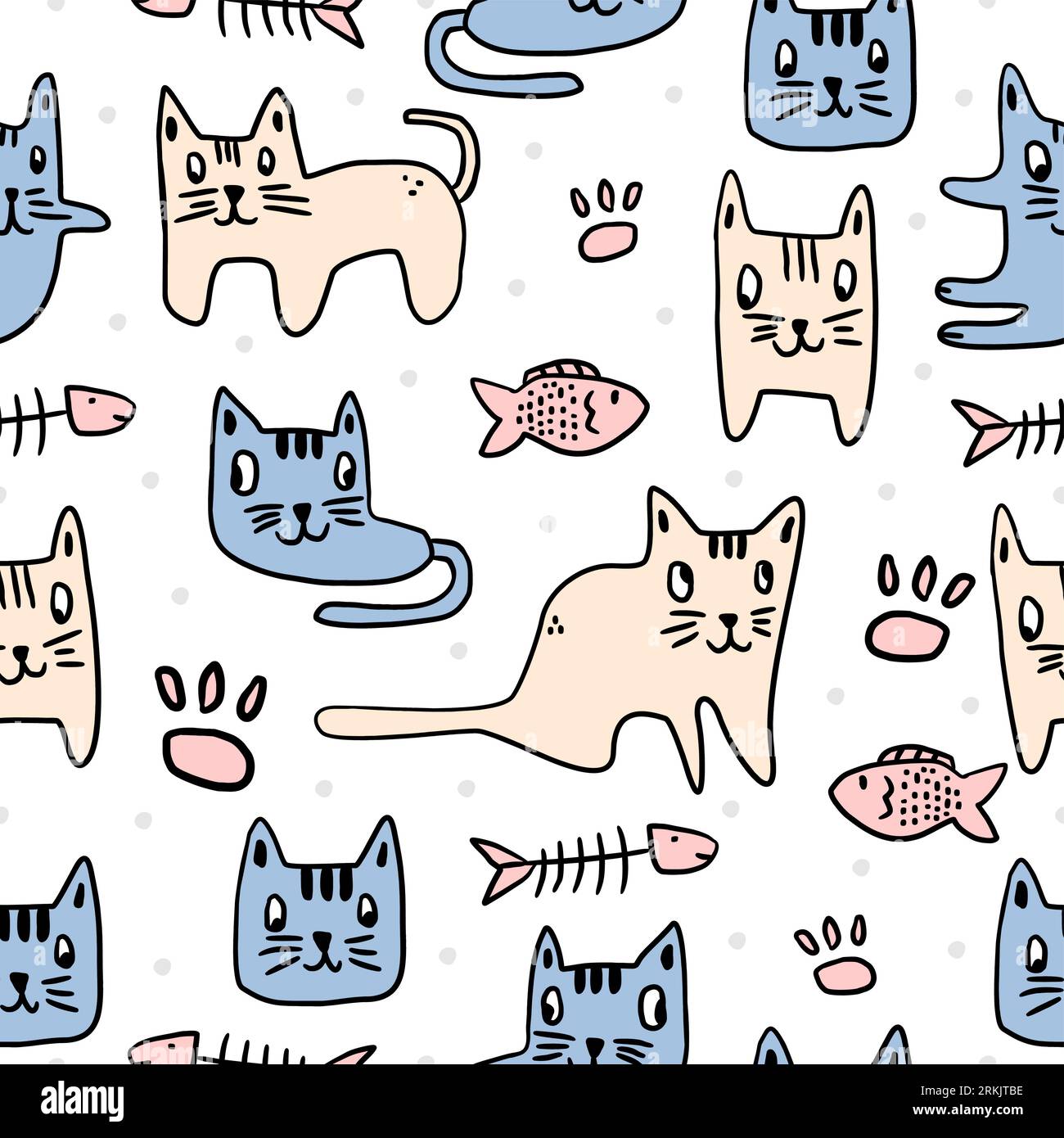 Cute cat seamless children’s pattern. Kitten decorated with a ...