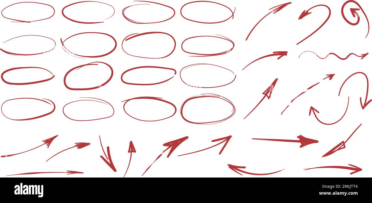 Circle line sketch and arrow icon in hand drawn style. Circular ...