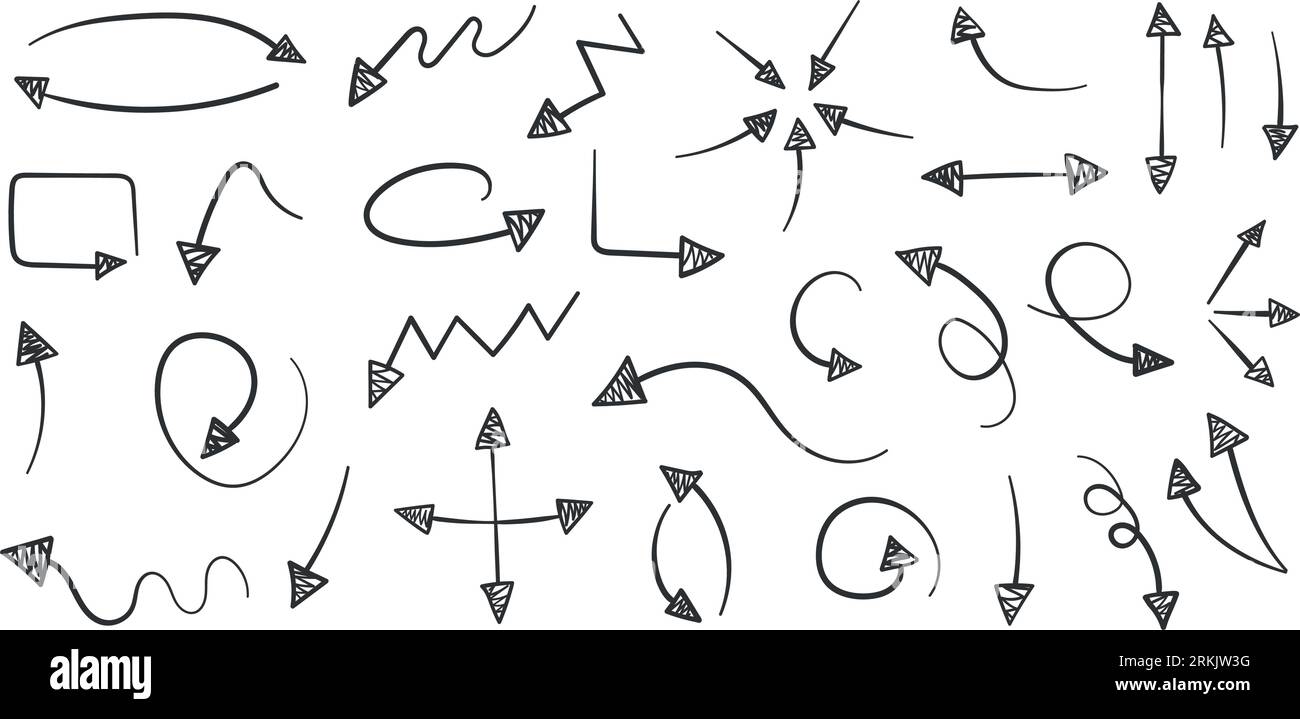 Arrow icon in hand drawn style. Handmade doodle vector illustration on ...