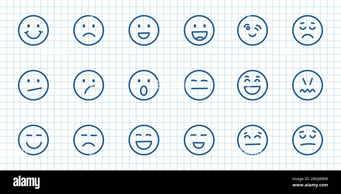 Emojis faces icon in hand drawn style. Doddle emoticons vector ...