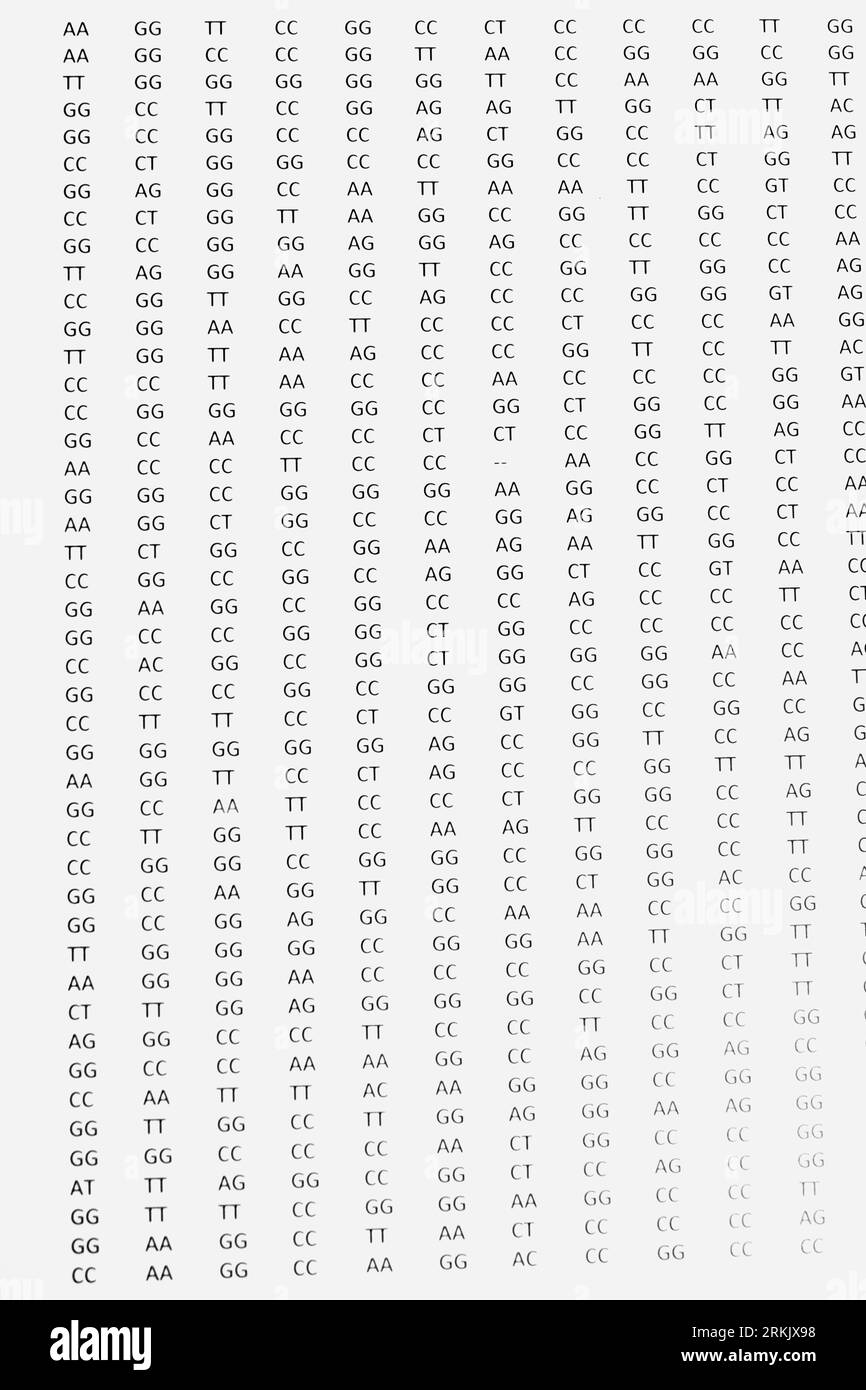 Printed on a sheet of paper, pairs of combinations of the letters ACGT ...