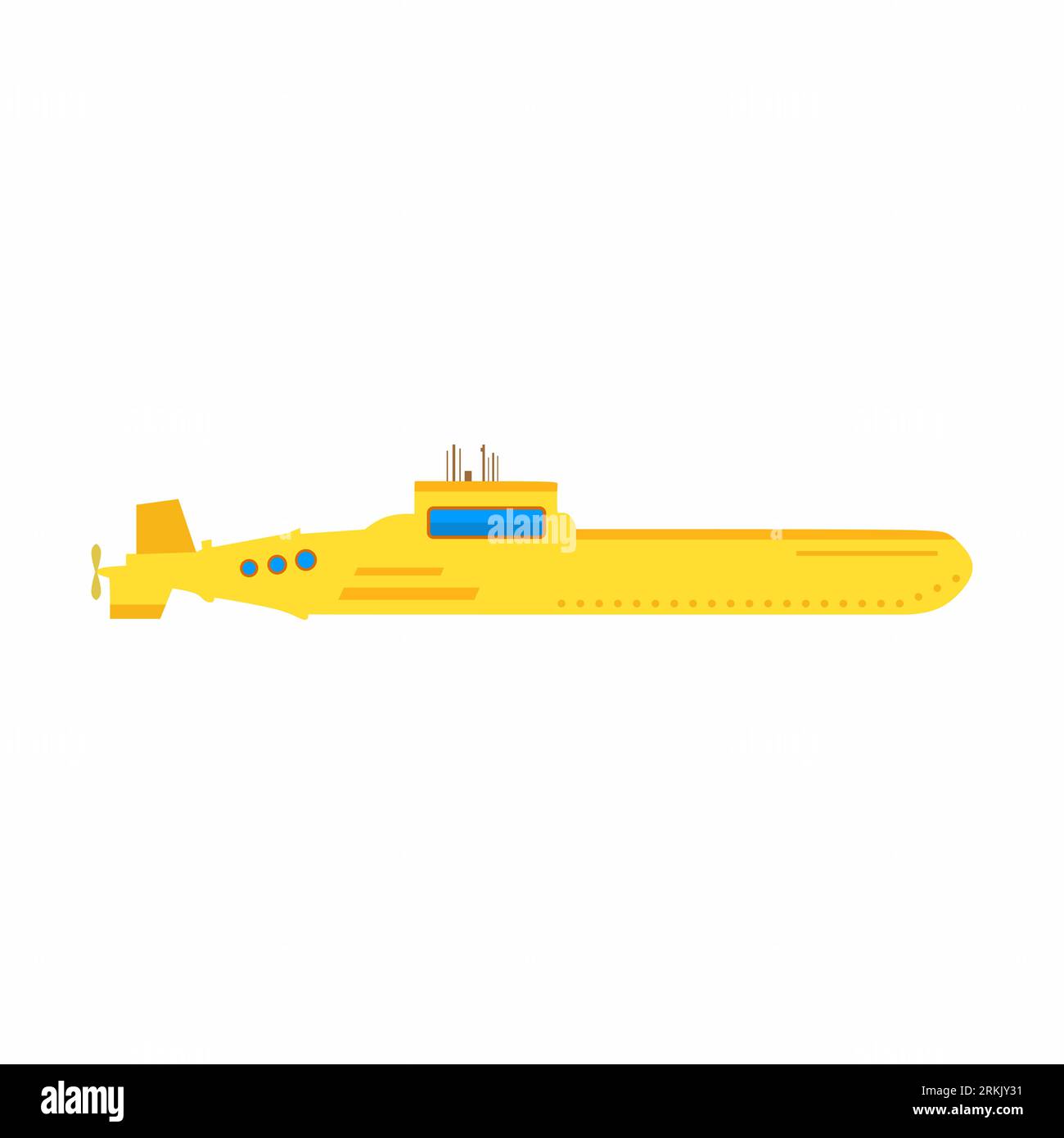 Yellow submarine in flat element style isolated on white background ...