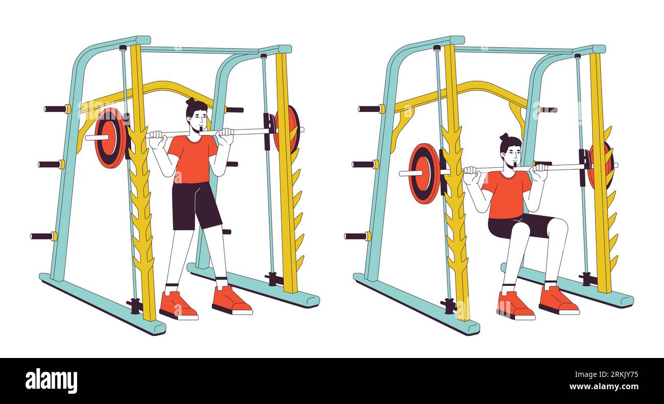 Muscle building with weight power rack flat line vector spot ...