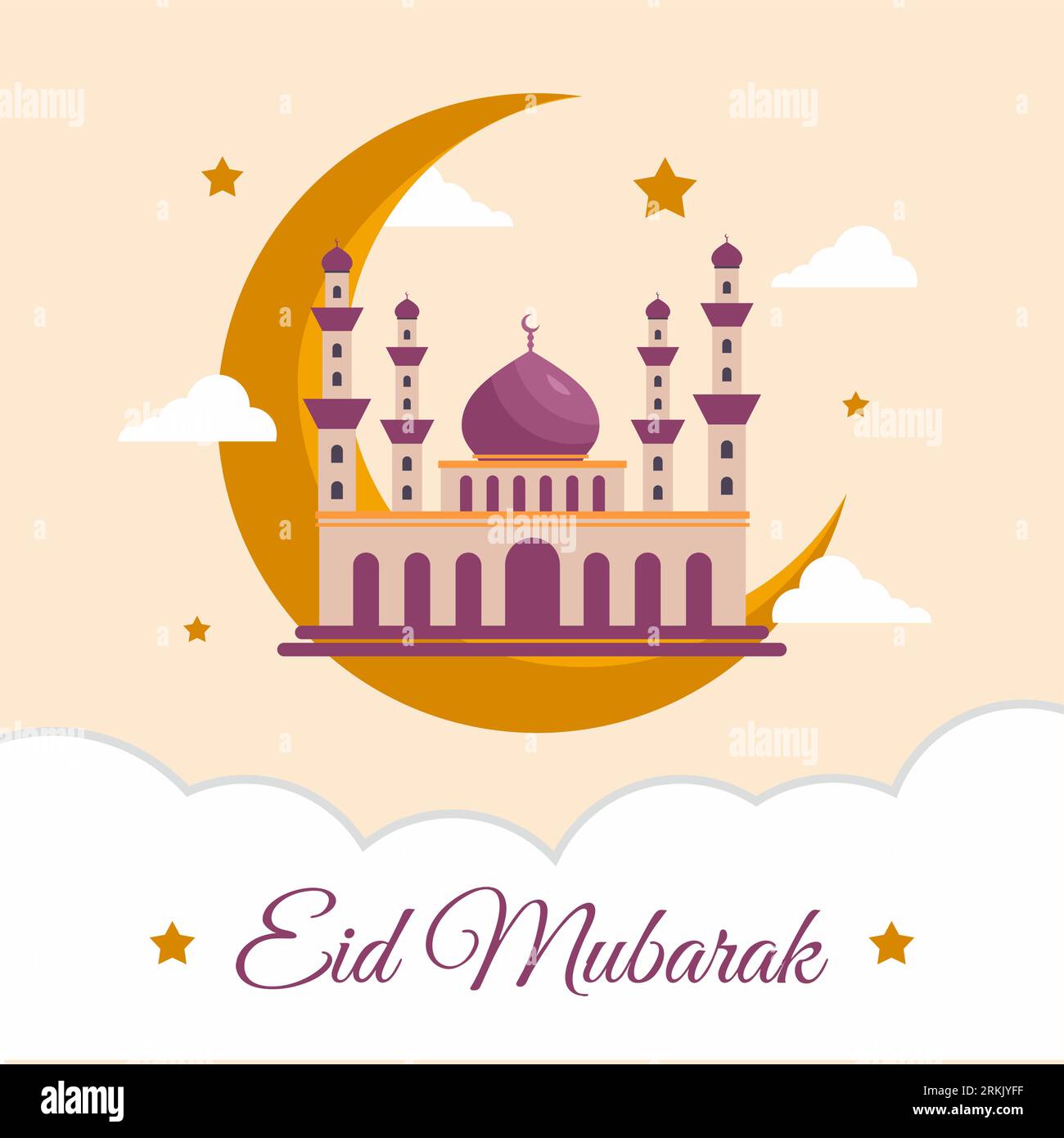 Big mosque and half moon for islamic greeting card. Eid mubarak ...