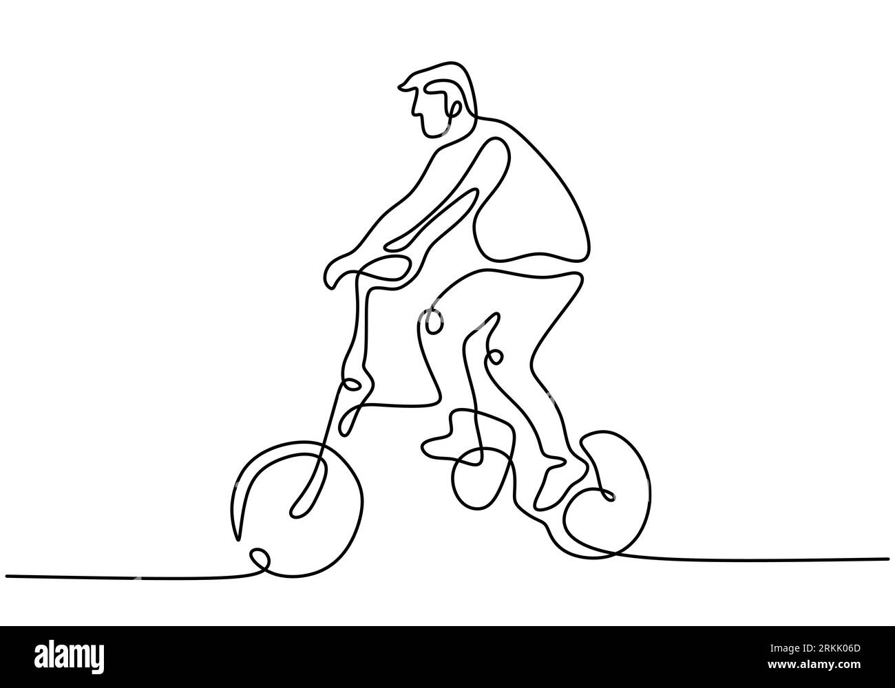 One continuous line drawing of young energetic man cycling ride folding bicycle to exercise ...