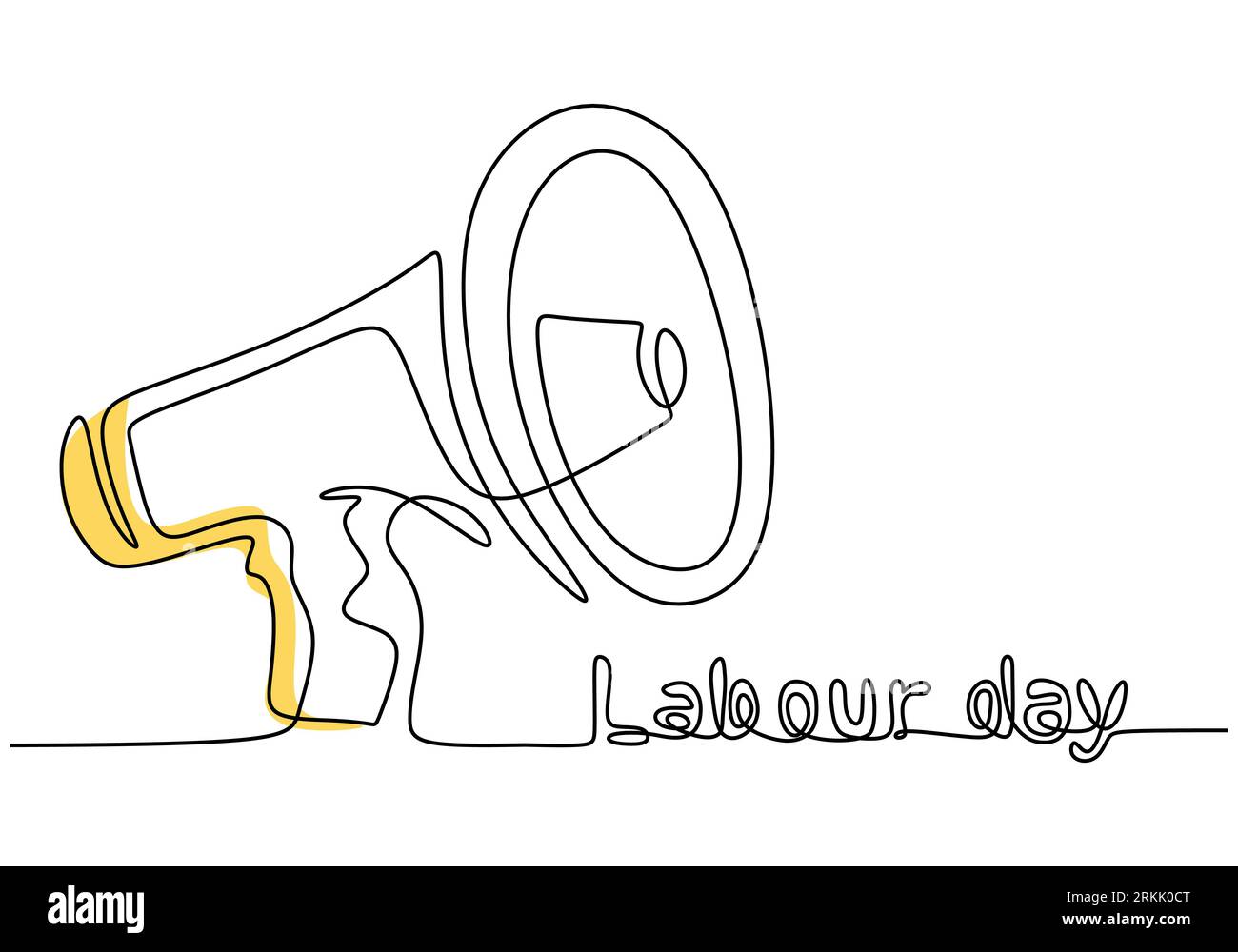 Continuous line drawing of Labour Day lettering with megaphone hand ...