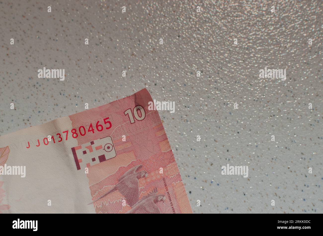 Detail of the 10 reais do Brasil banknote, a Brazilian currency ...