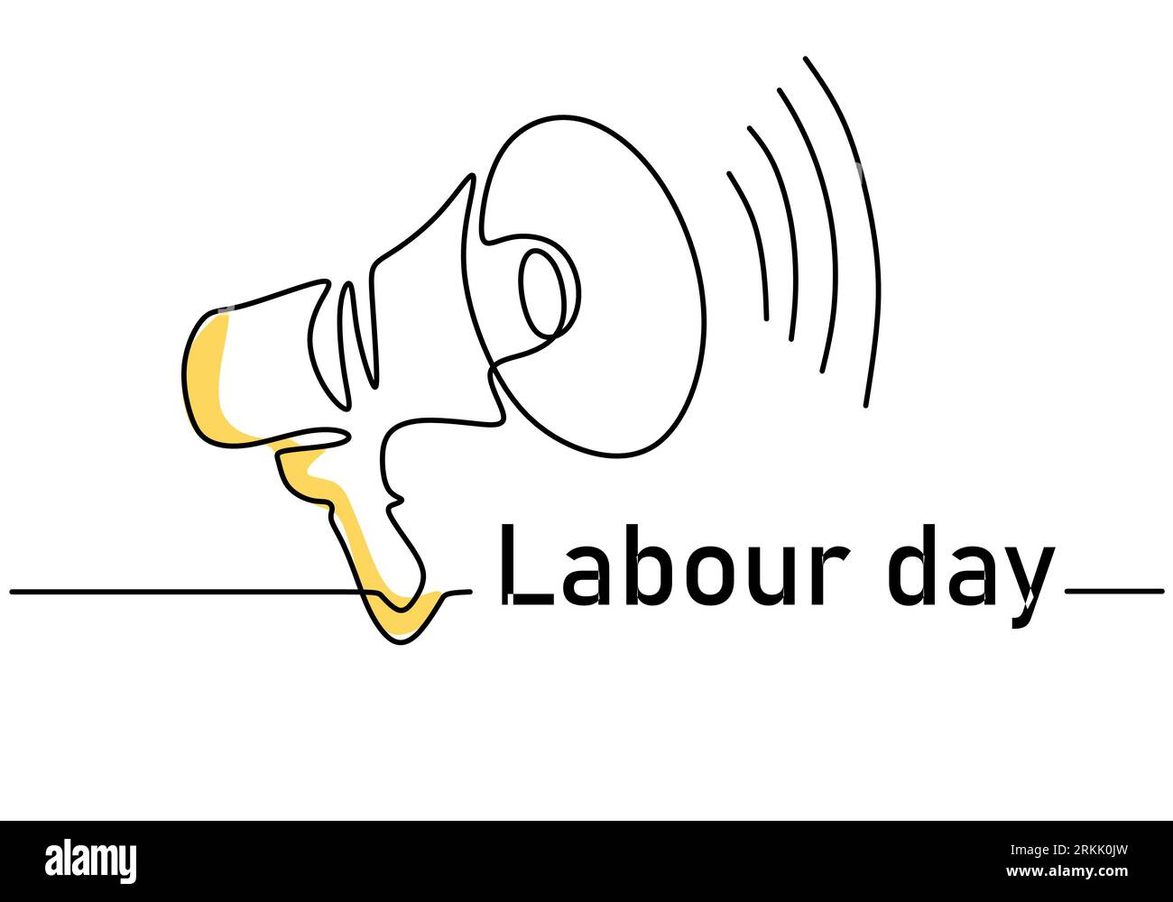 Continuous line drawing of Labour Day lettering with megaphone hand ...