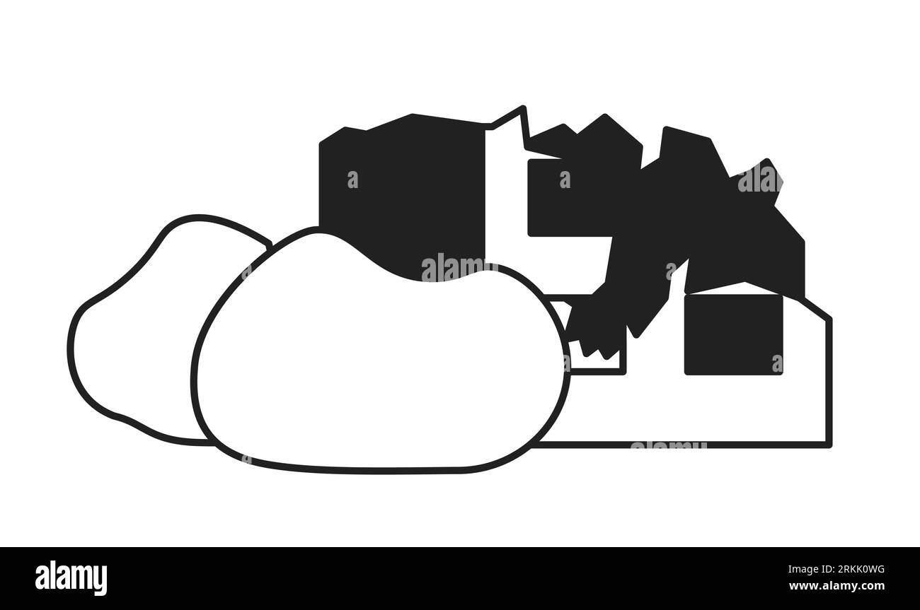 Destroyed real estate building monochrome flat vector object Stock ...