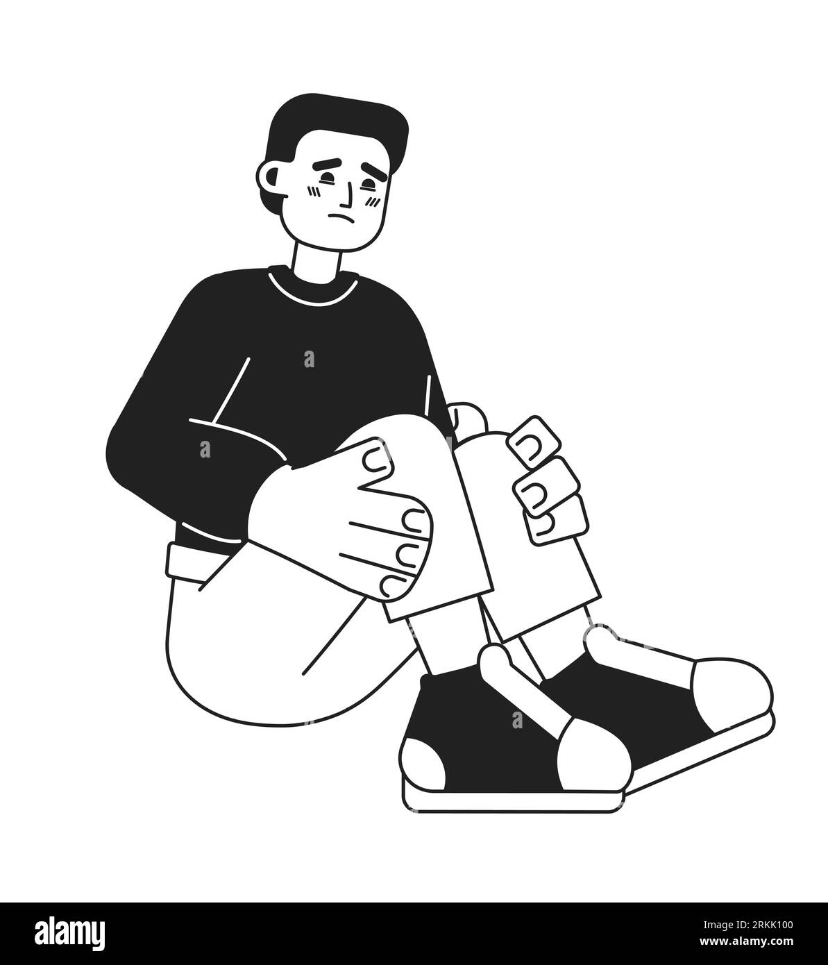 Sad hispanic boy monochromatic flat vector character Stock Vector Image ...