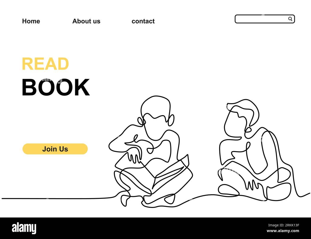 Two children read book continuous line drawing minimalism style. Two ...